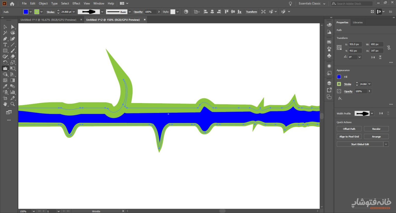 ابزار Width tool در ایلوستریتور + هم‌گروهی‌های آن در دانشنامه ایلوستریتور